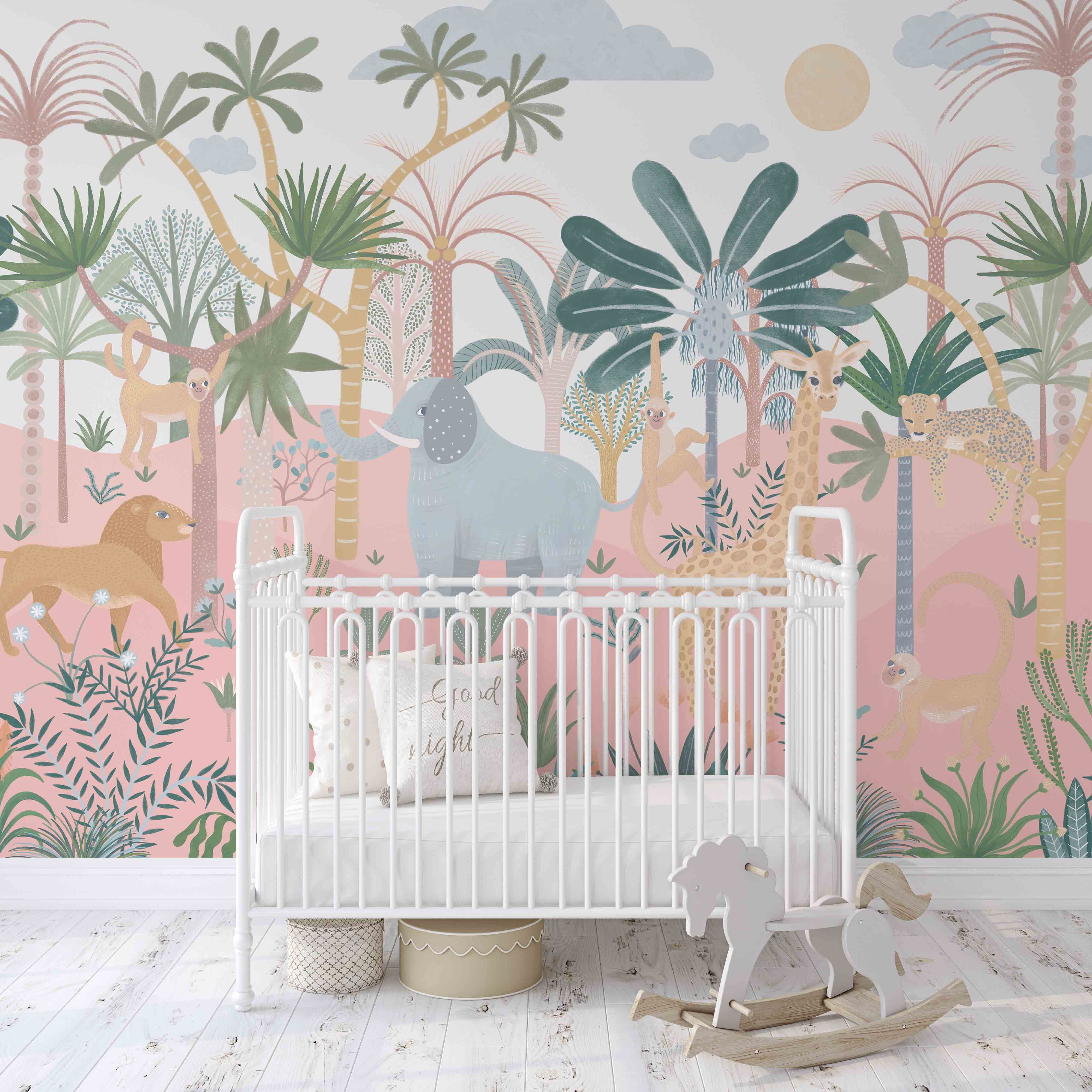 Magic Safari Mural in Pink – Koko Art Shop
