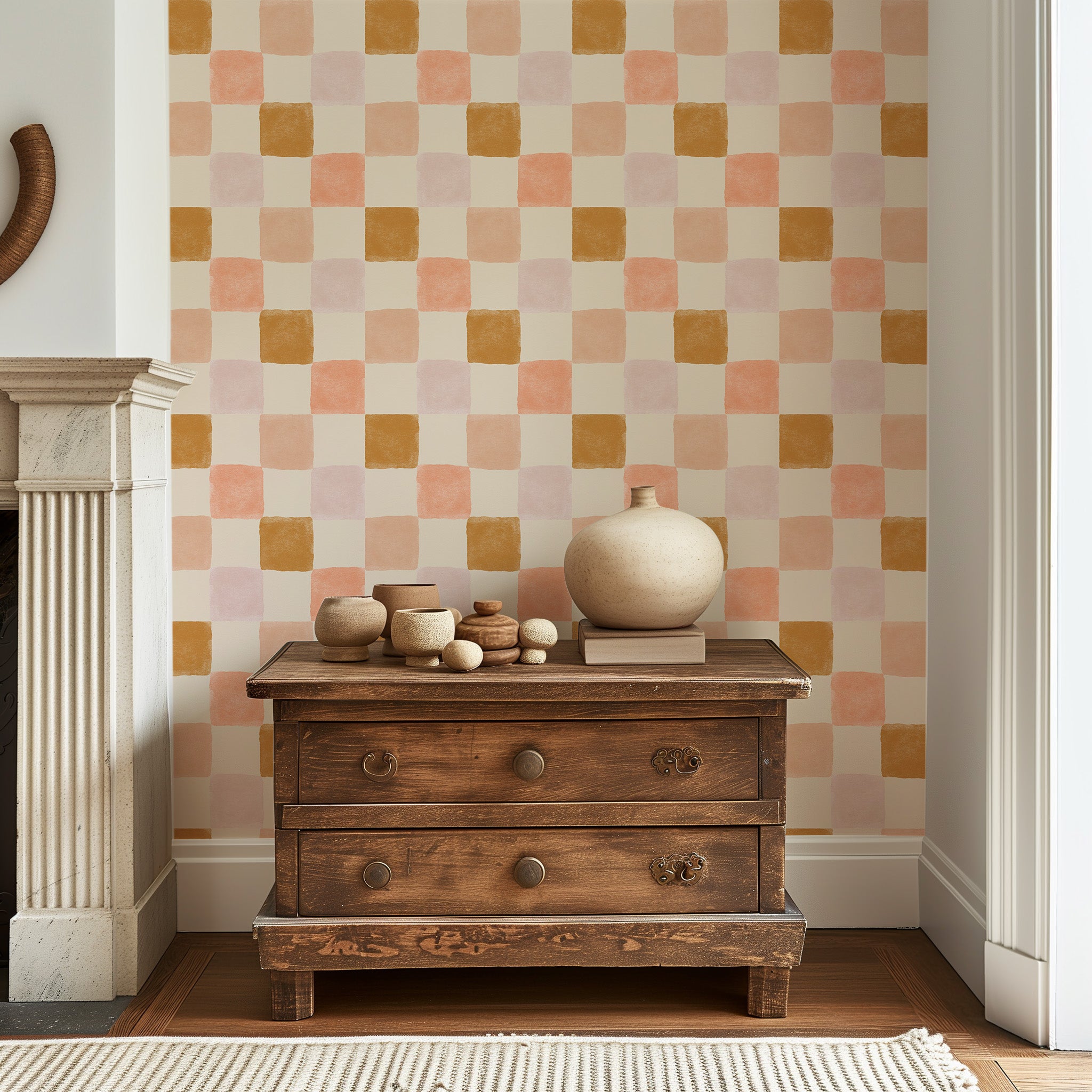 Boho Checkered Wallpaper – Koko Art Shop