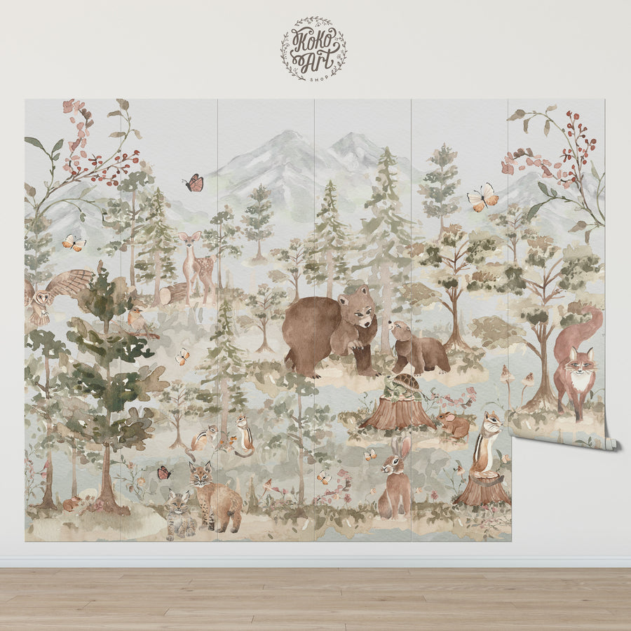 Cute Animals Forest Mural – Koko Art Shop