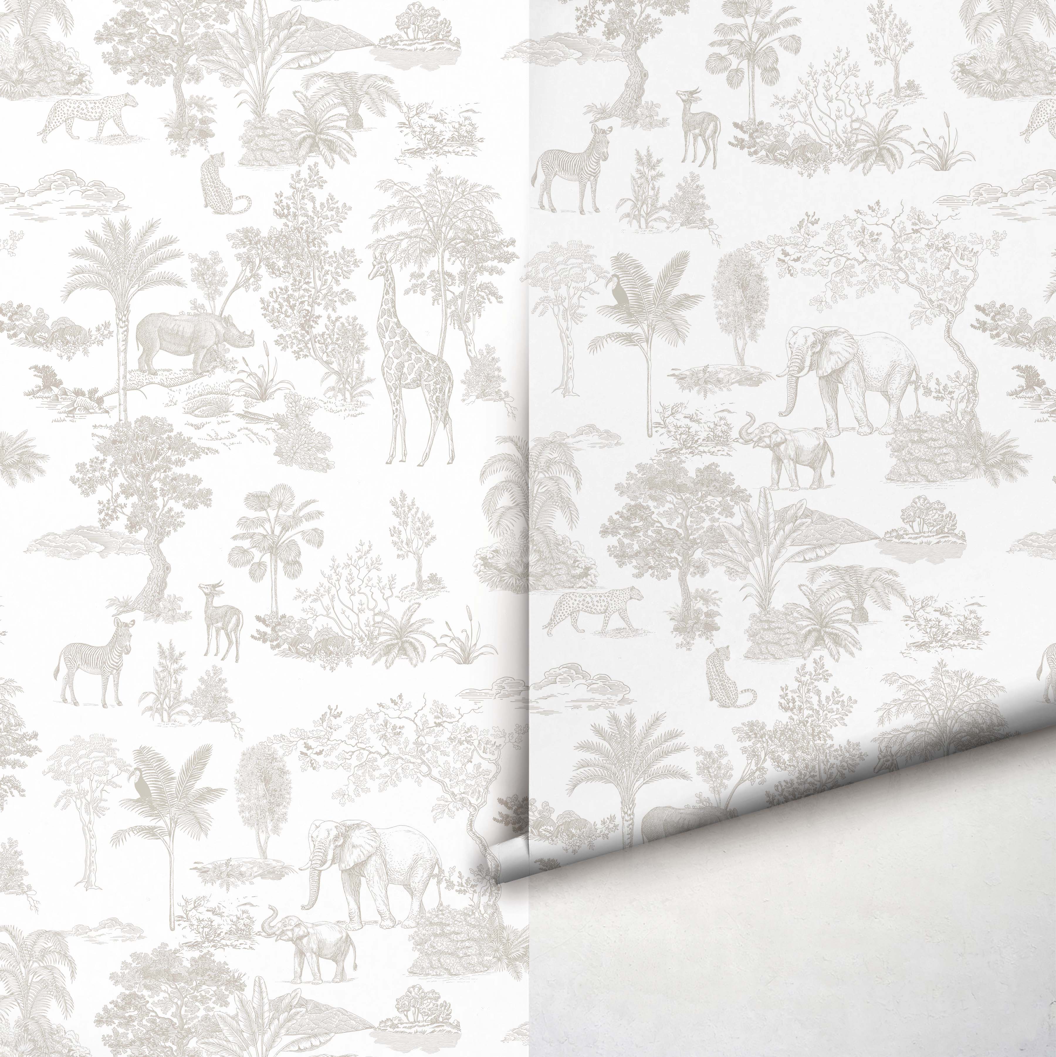 Neutral Safari Toile Wallpaper Mural – Koko Art Shop
