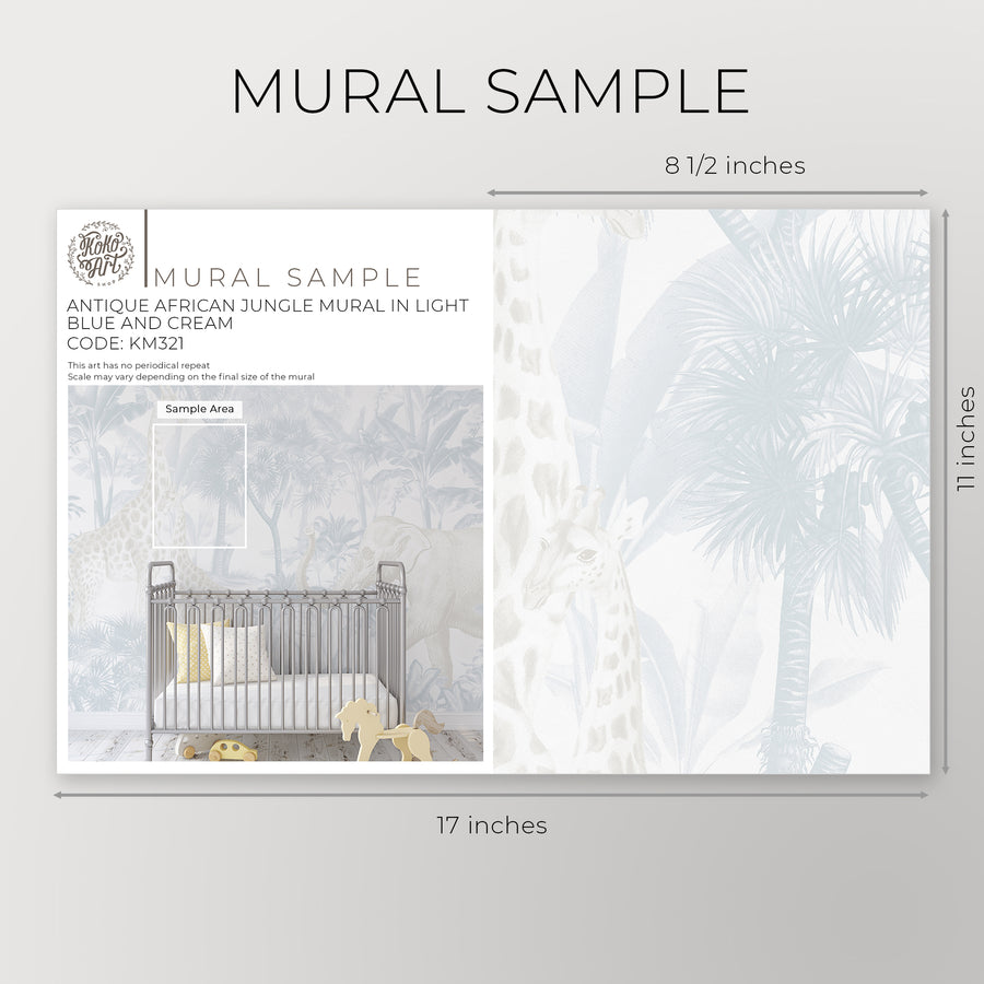 Antique African Jungle Mural in Light Blue and Cream – Koko Art Shop