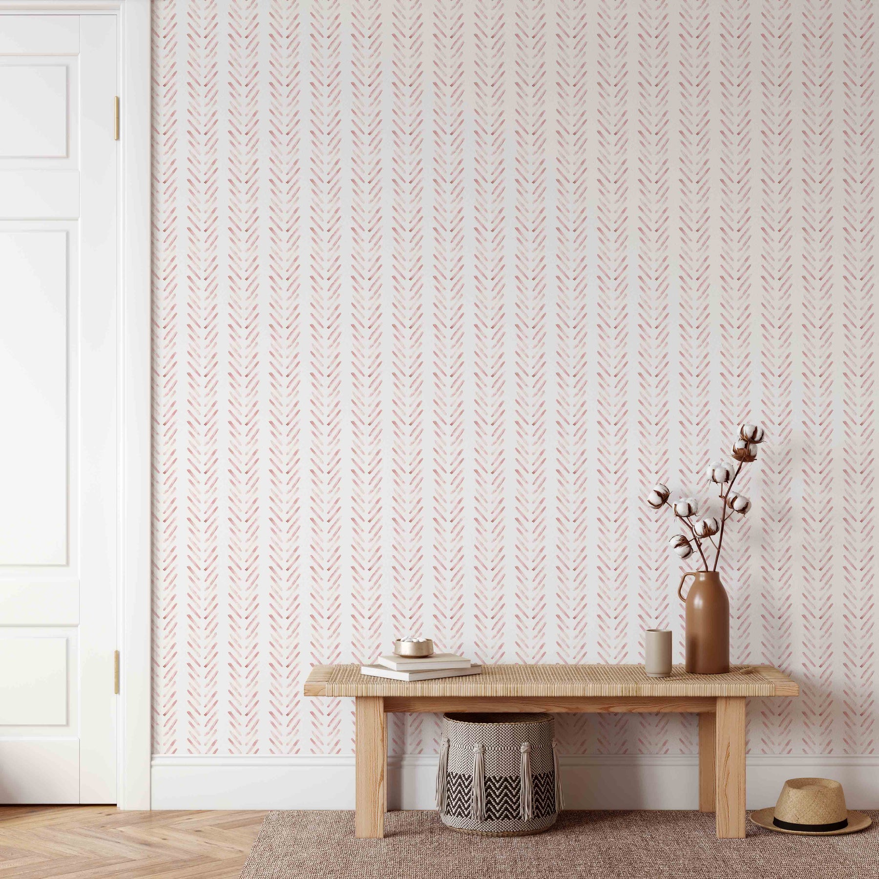 Boho Herringbone in Soft Pink Wallpaper – Koko Art Shop
