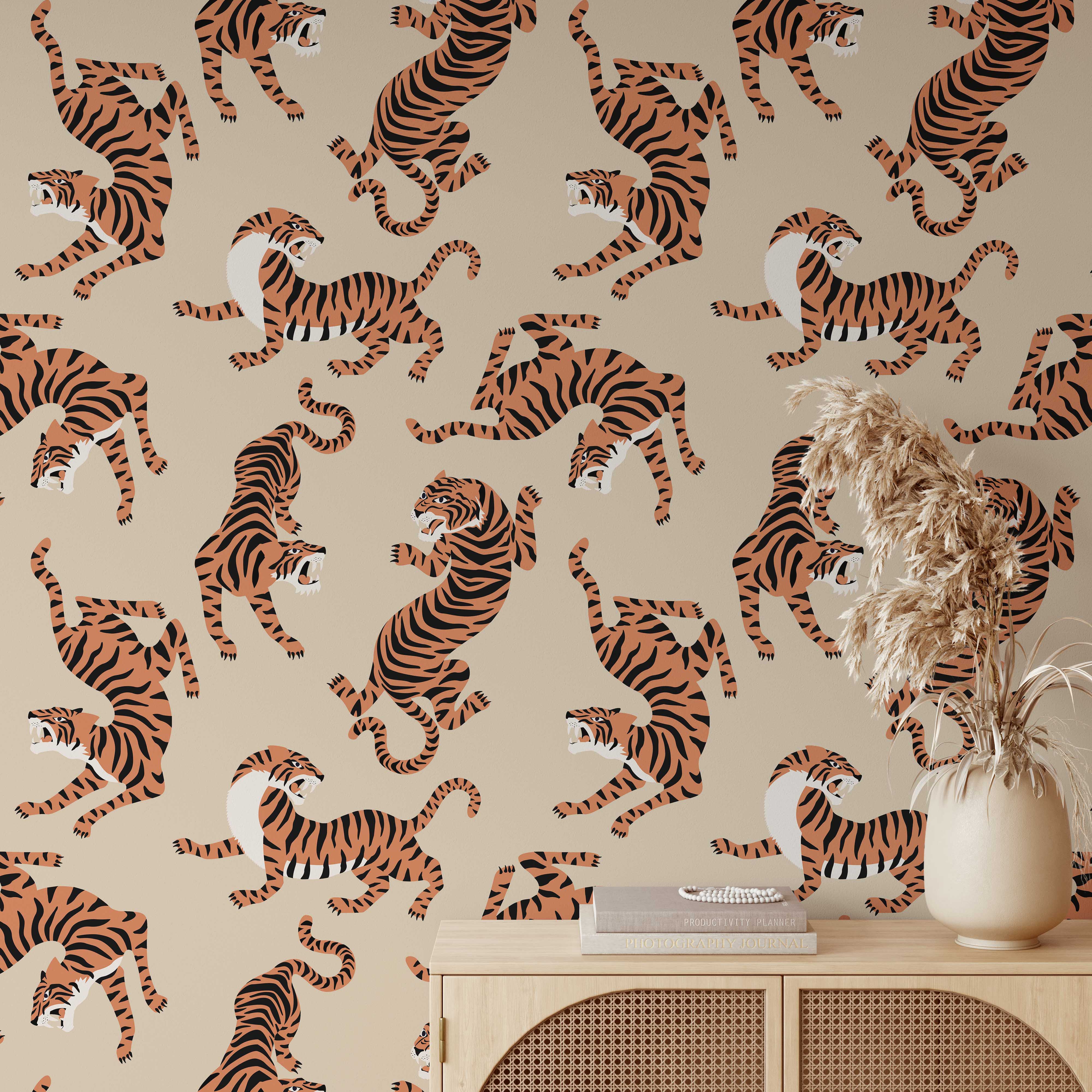 Boho Neutral Tiger Wallpaper – Koko Art Shop